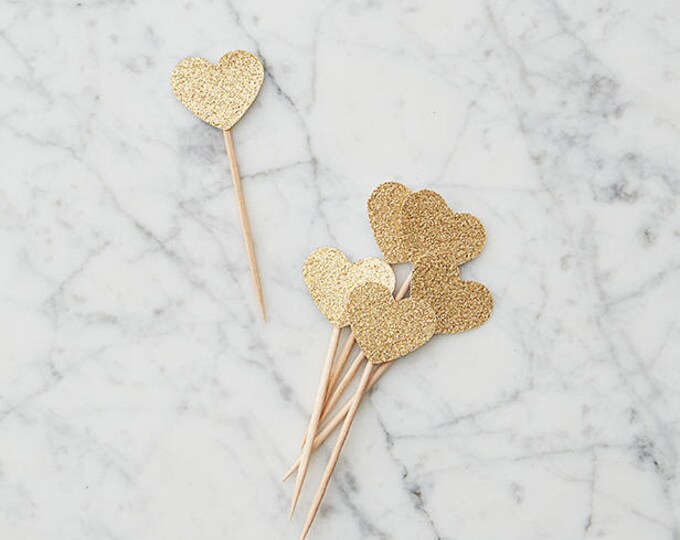 Heart Cupcake Topper, Silver or Gold, Set of 12 - Etsy