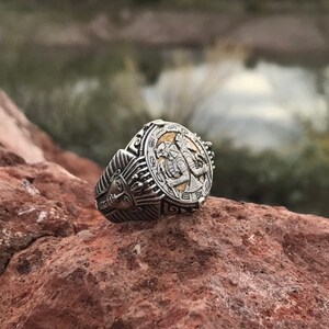 Horus & Anubis Ring With 24K Gold Inlay and Sapphires, Saburov Art ...