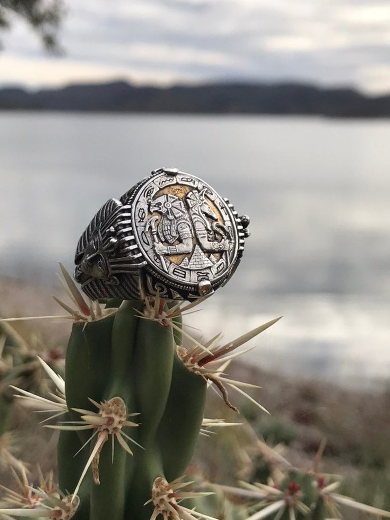 Horus & Anubis Ring With 24K Gold Inlay and Sapphires, Saburov Art ...