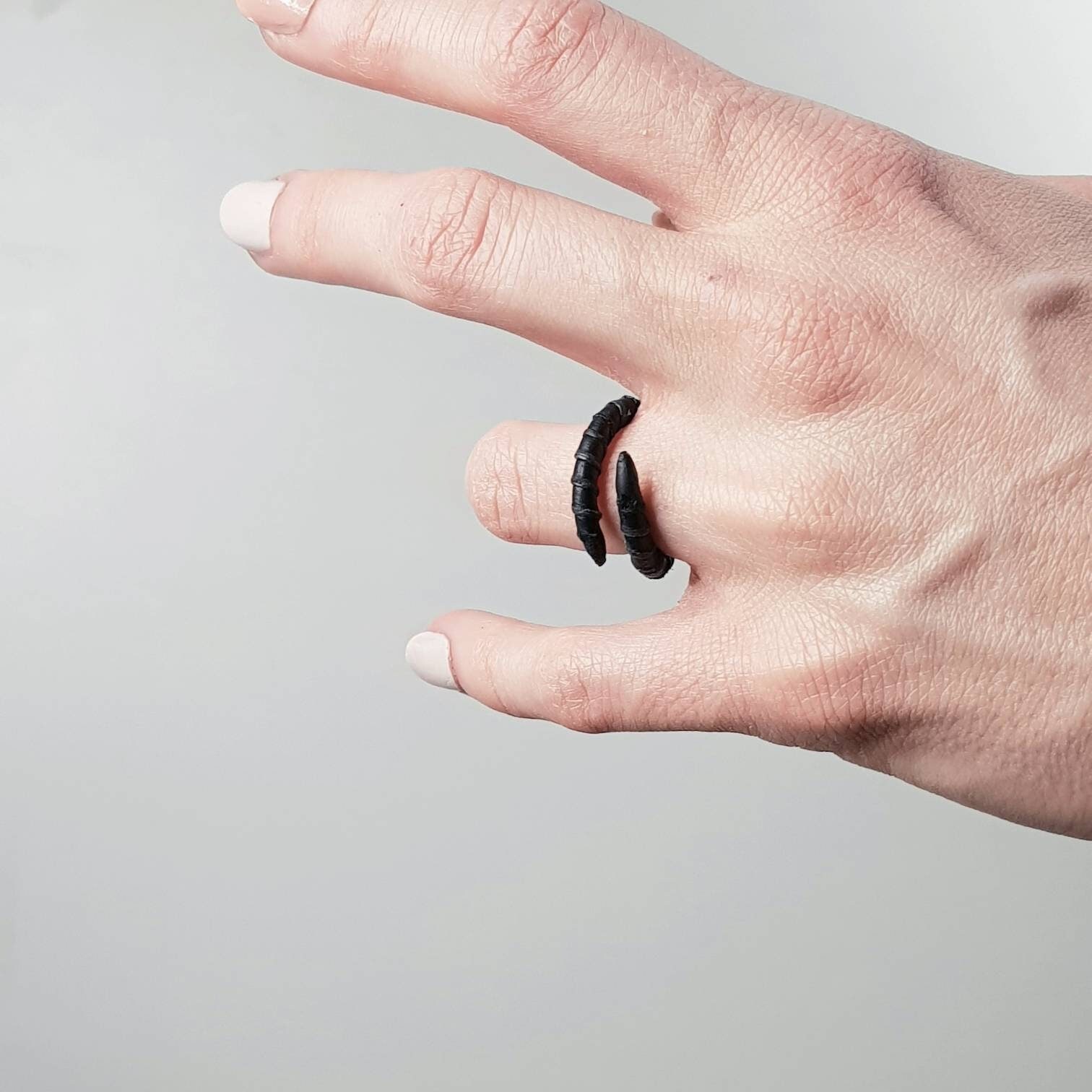 Black Leather Ring in Upcycled Leather | Gothic Rings | Boho Goth ...