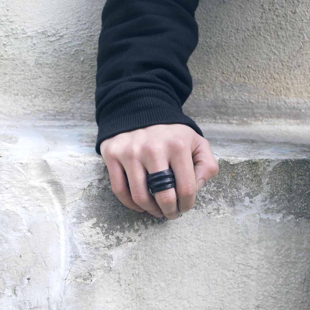 Leather Ring for Men Man Jewelry, Black Rings Father's Day Gift for Him ...