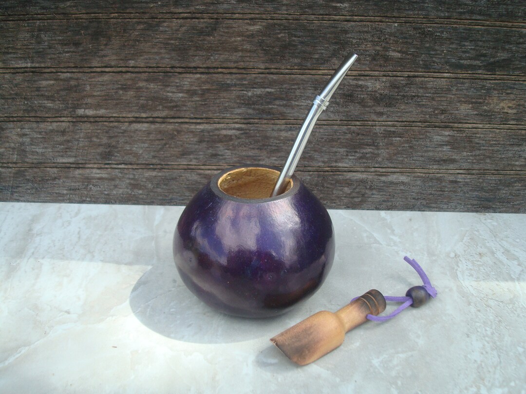 Mate Gourd Purple Mate Calabaza Straw Bonus Spoon for Yerba Mate and ...