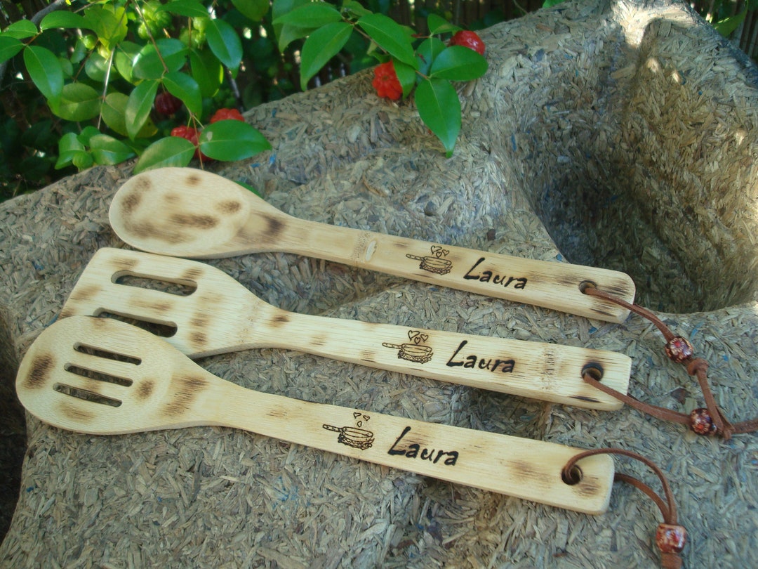 Skillet Custom Spatula Set 3 Skillet Initial, Names Leather Cord ...