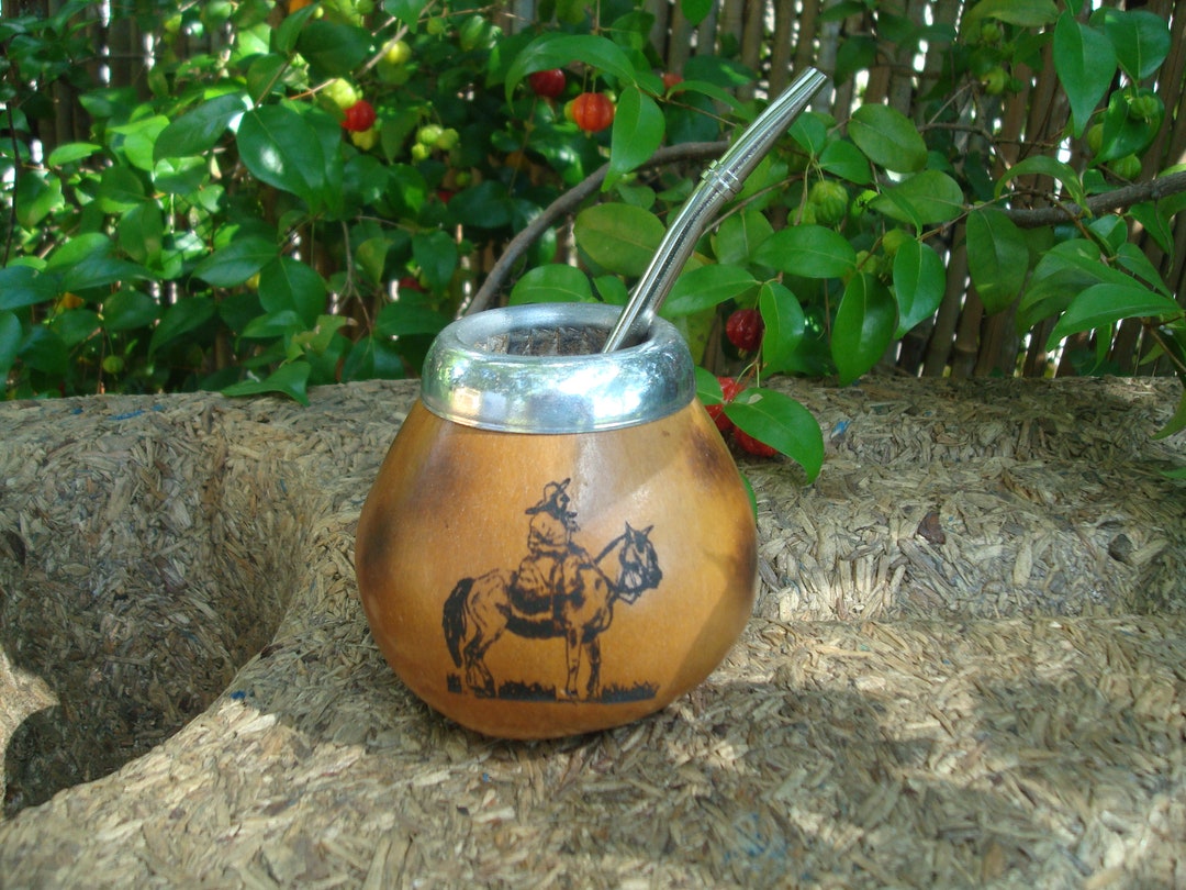 Argentina ,mate Gourd, Yerba Tea With Straw ,bombilla Color Silver ...