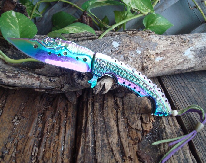 Collectible Pocket Knife Titanium Rainbow MERMAID Folding - Etsy