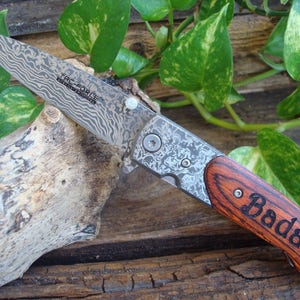 Personalized Knife Damascus ETCHING Blade Engraved Pocket - Etsy