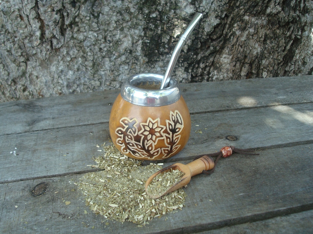 Calabaza Mate Personalizada Tallada a Mano Diseño Floral Tu Texto ...
