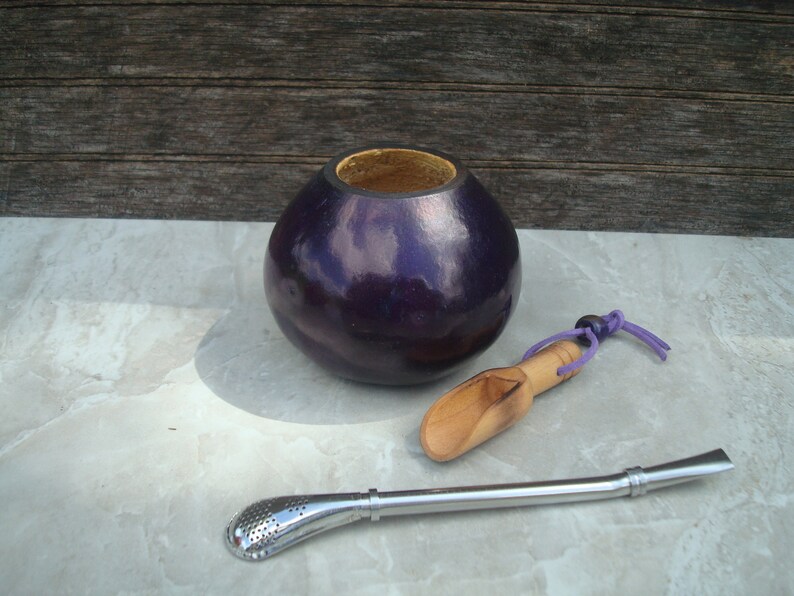 Mate Gourd Purple Mate Calabaza Straw Bonus Spoon for | Etsy