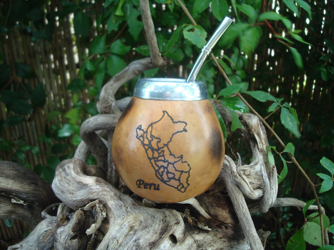 Yerba Mate engraved Peru Map Your Text Set Gourd Straw - Etsy