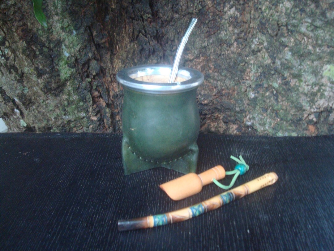 NEW Leather Wrapped Handmade Yerba Mate Gourd mate Cup With 2 Bombilla ...