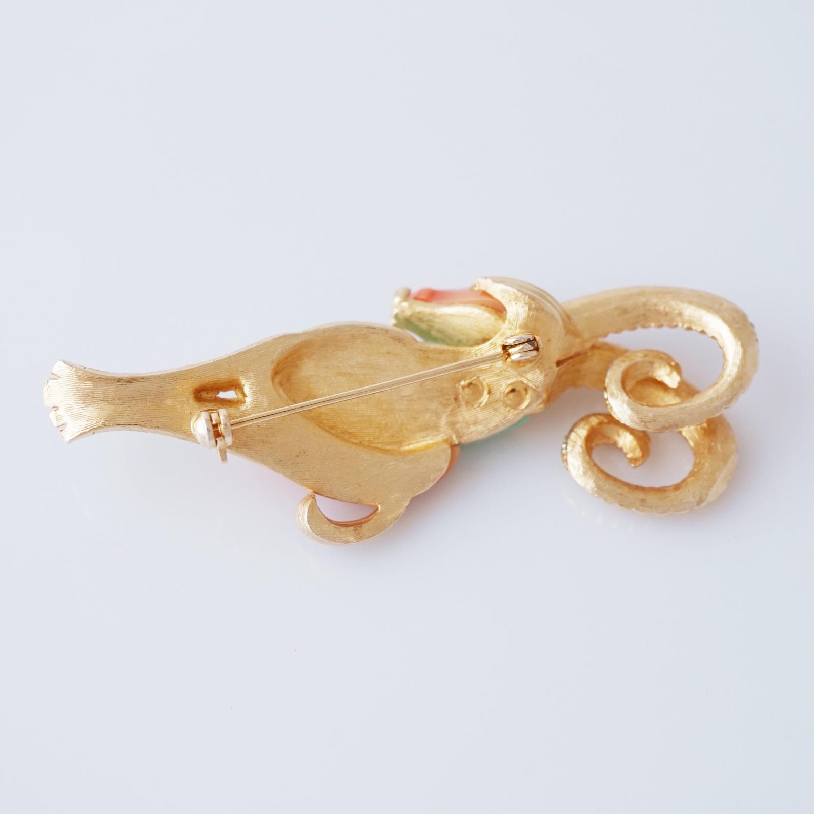Coral and Turquoise Lucite Gilded Ram Figural Brooch by Hattie Carnegie ...