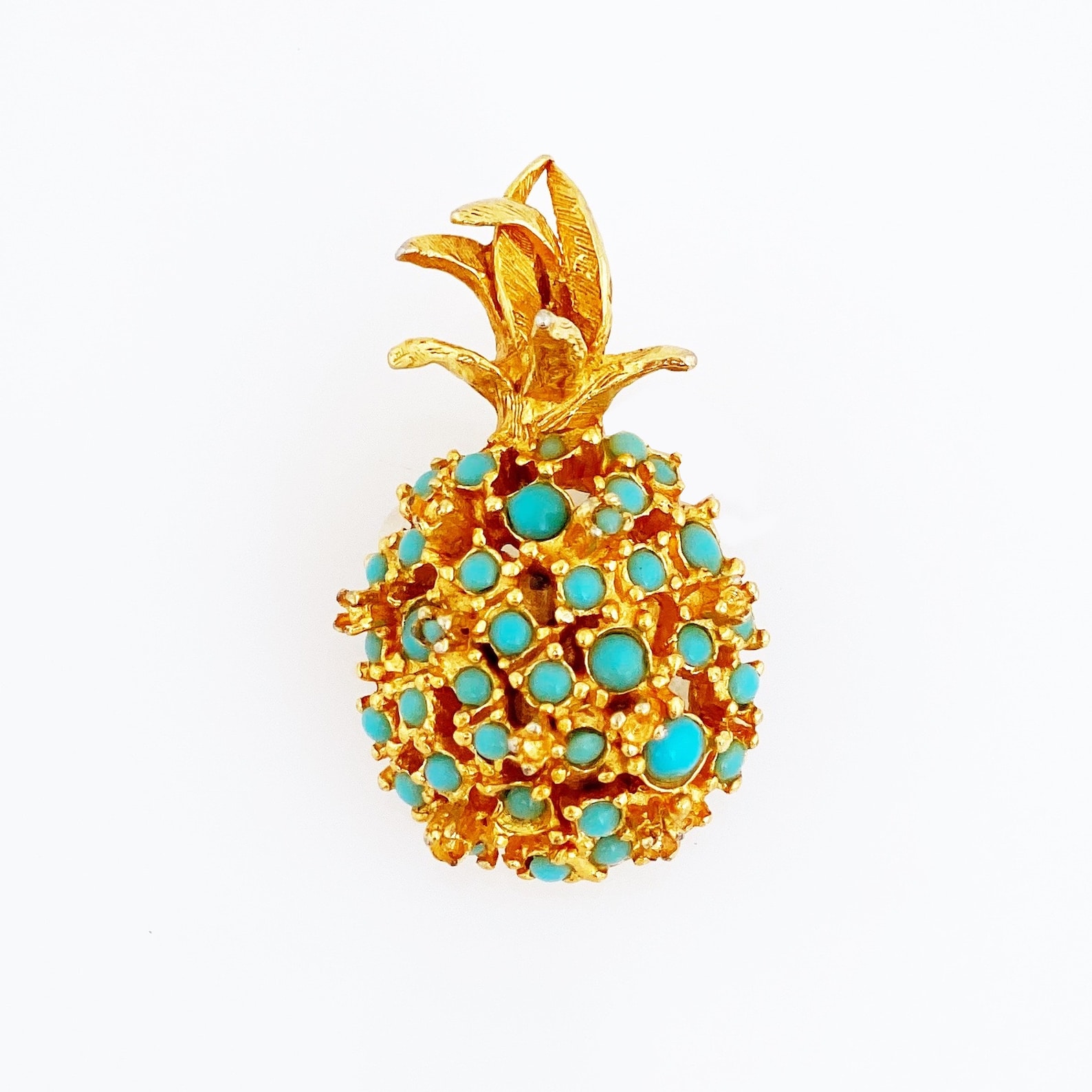 Turquoise Encrusted Pineapple Figural Brooch by Jeanne, 1960s - Etsy