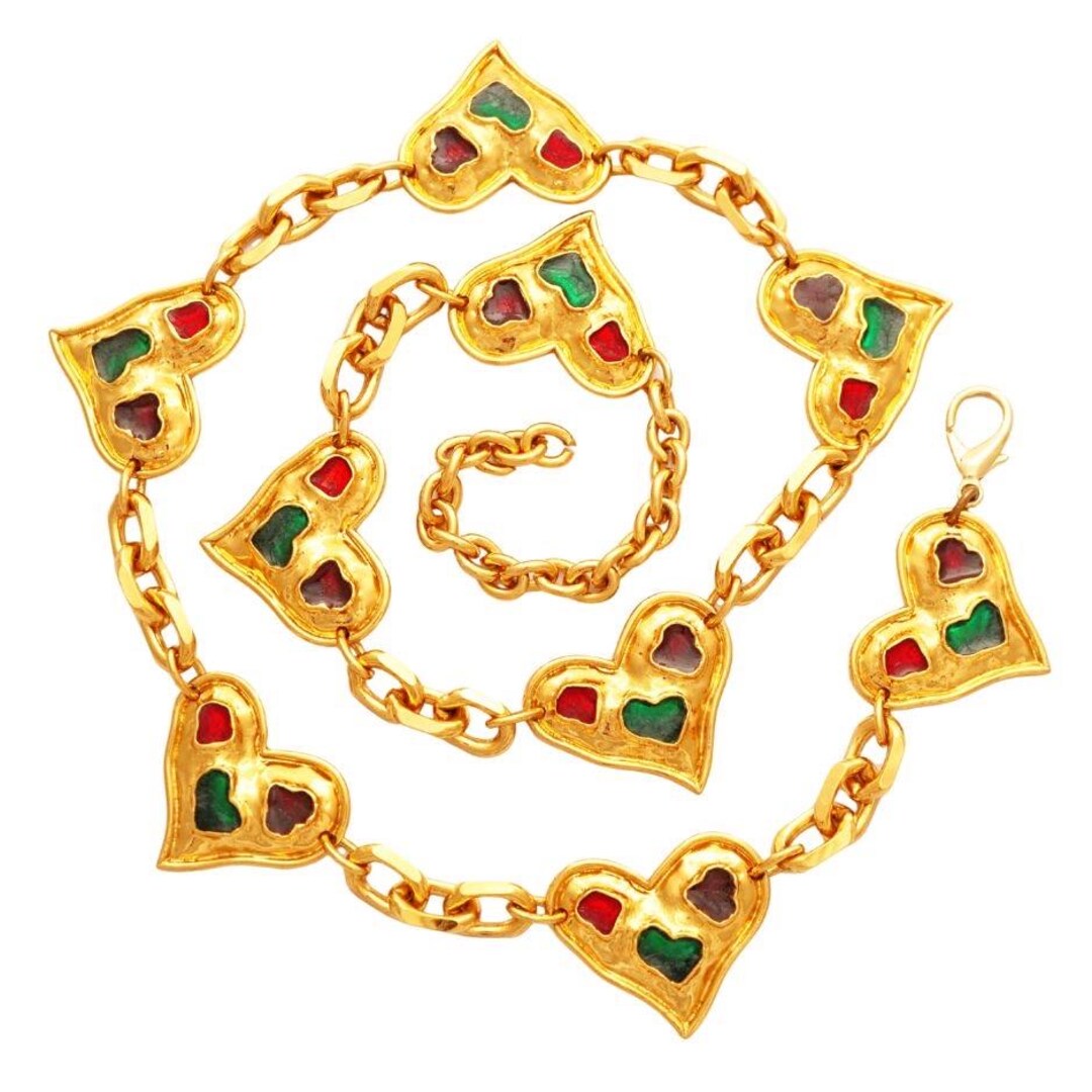 Rare Gilded Heart Chain Link Statement Necklace/belt by Edouard Rambaud ...