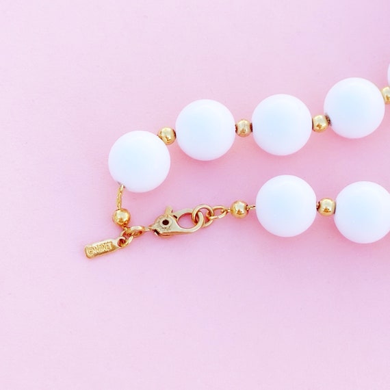 Vintage Gold & White Plastic Bead Necklace by Monet, … - Gem