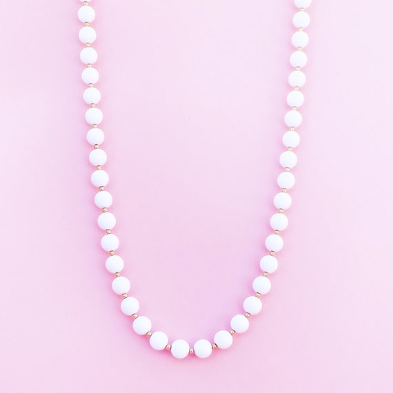 Vintage Gold & White Plastic Bead Necklace by Monet, … - Gem