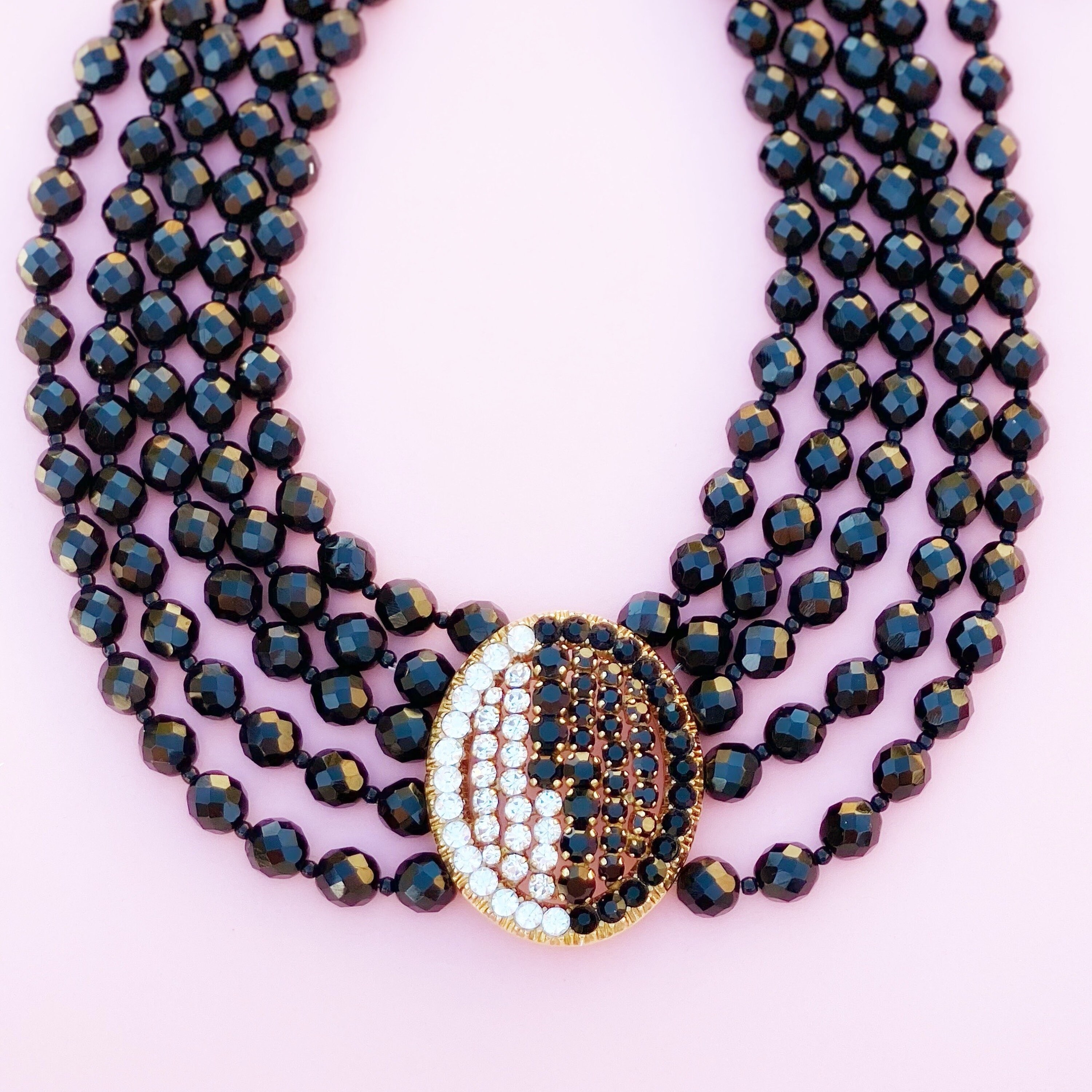Vintage Five Strand Faceted Jet Beaded Choker Statement - Etsy