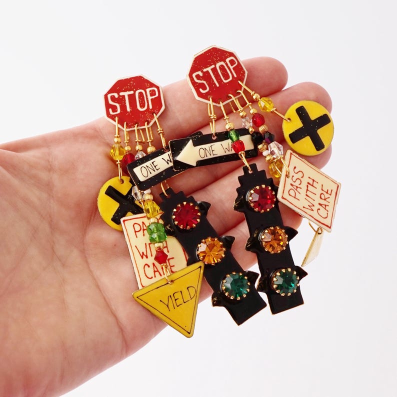 Traffic Signs "signals" Enameled Statement Dangle Earrings by Lunch at ...