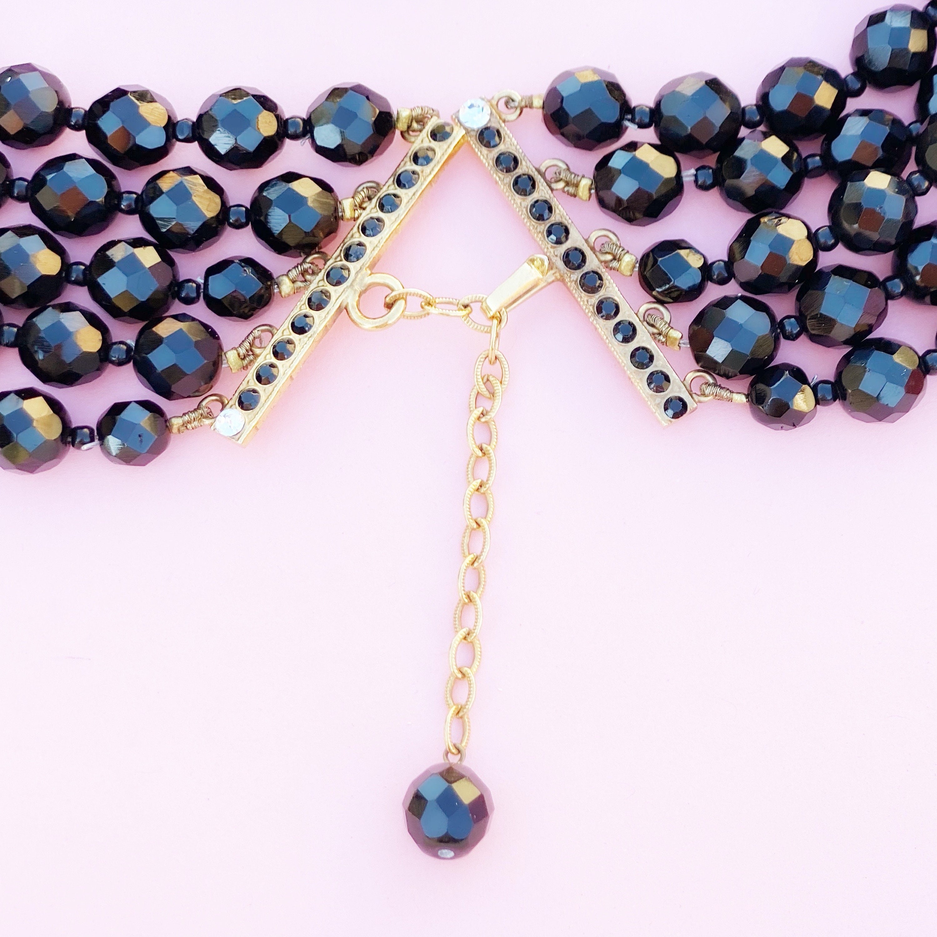 Vintage Five Strand Faceted Jet Beaded Choker Statement - Etsy