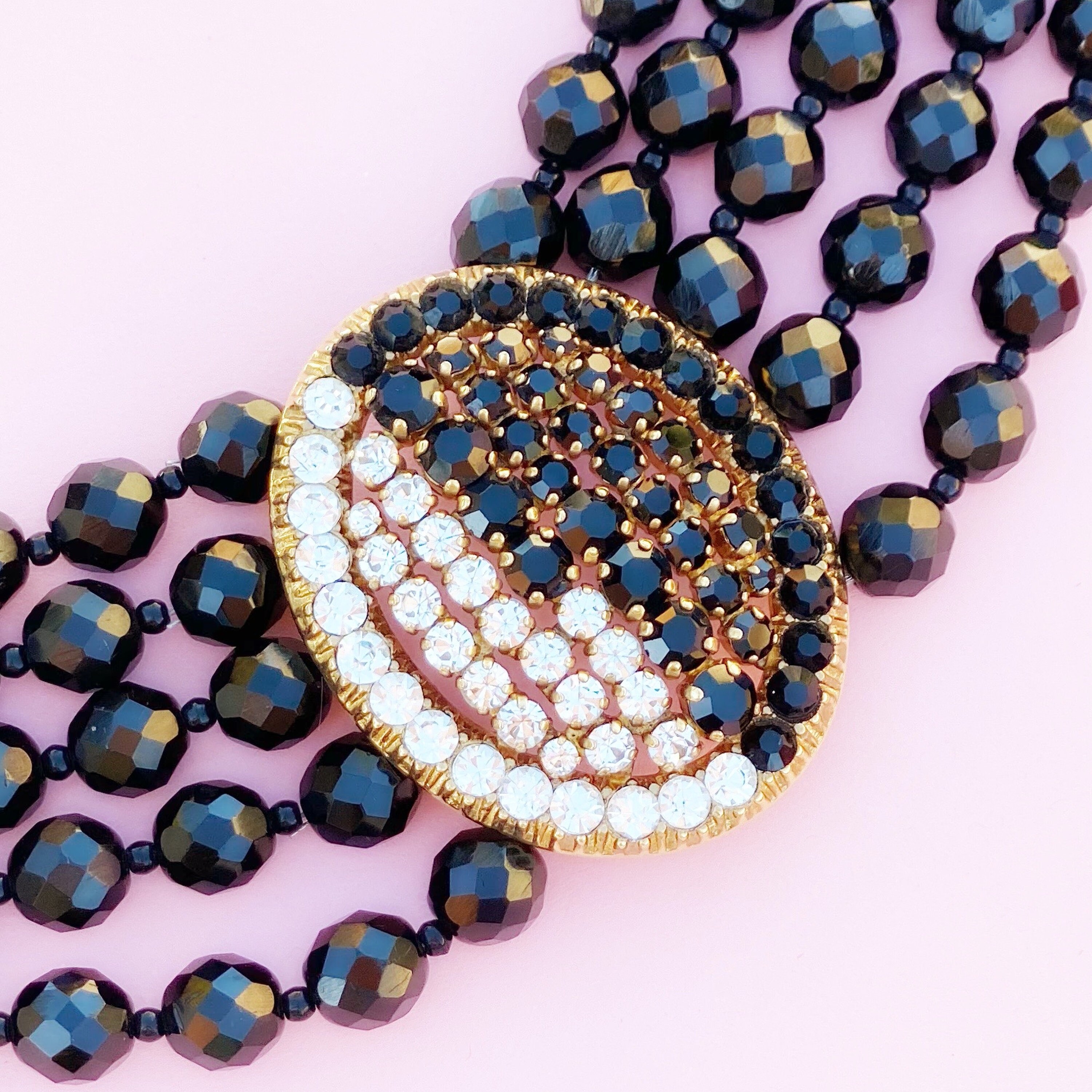 Vintage Five Strand Faceted Jet Beaded Choker Statement - Etsy