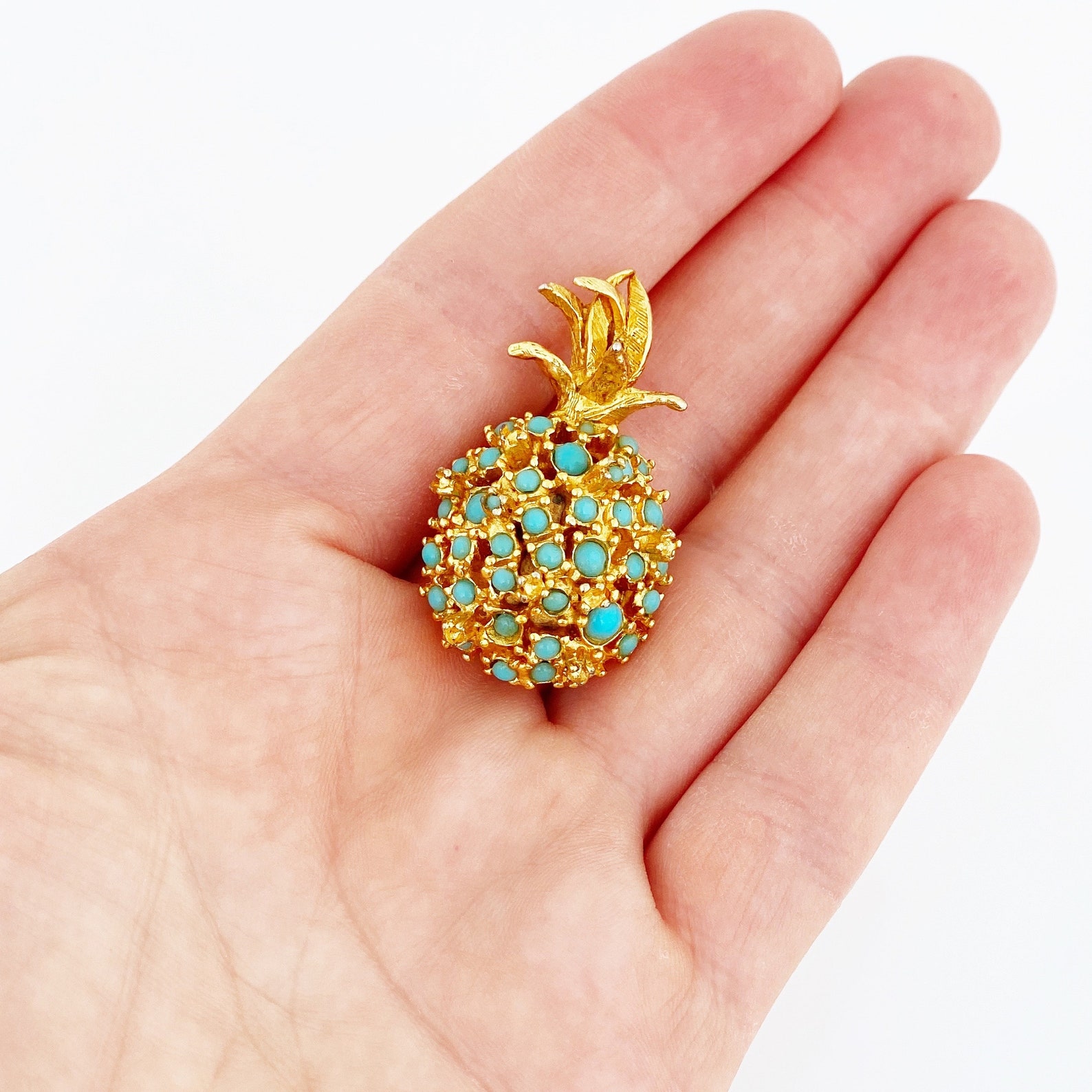 Turquoise Encrusted Pineapple Figural Brooch by Jeanne, 1960s - Etsy