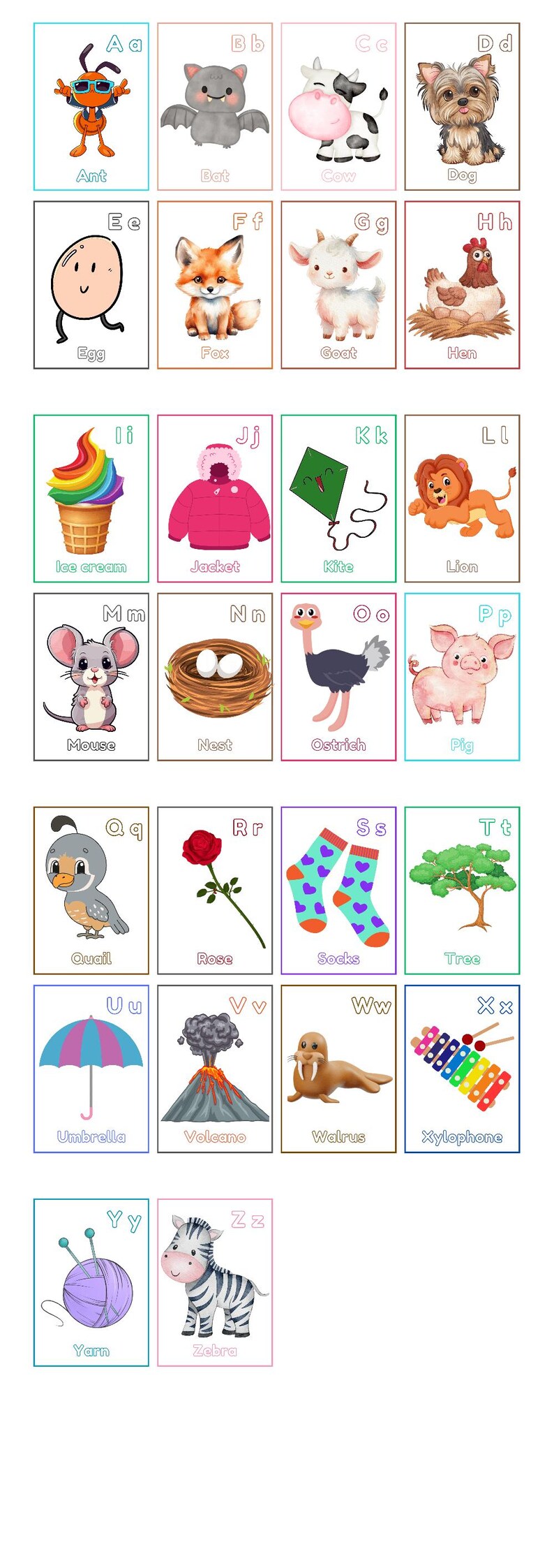 Alphabet Flashcards: A-Z Printable Phonics Learning Cards (digital ...
