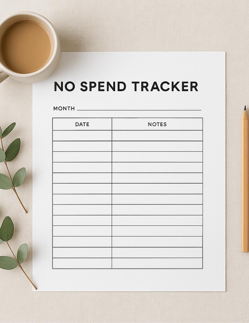 Minimalist No Spend Tracker Printable PDF | Budget Challenge Savings ...