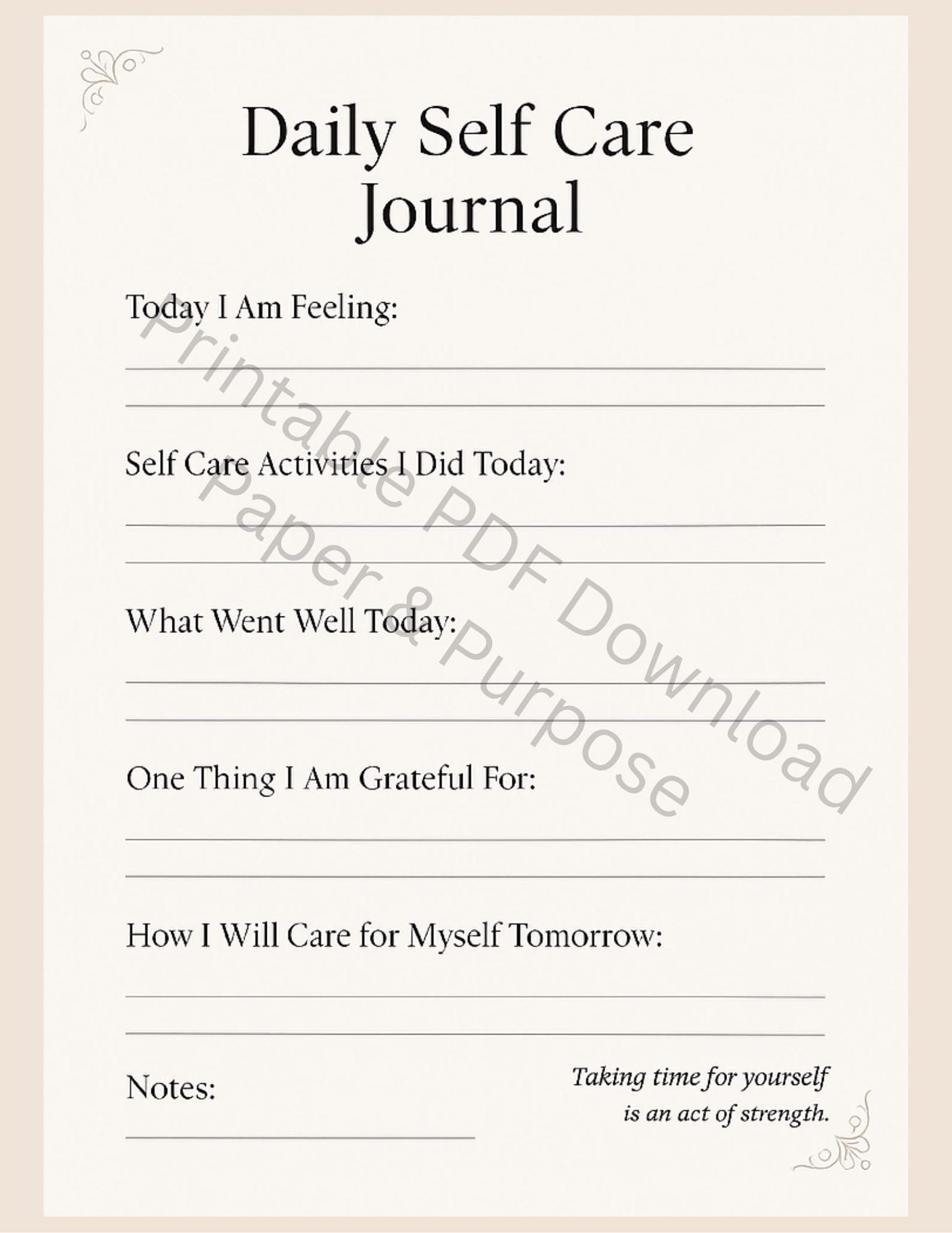 Self Care Journal Printable: Daily Reflection & Gratitude (PDF Download ...