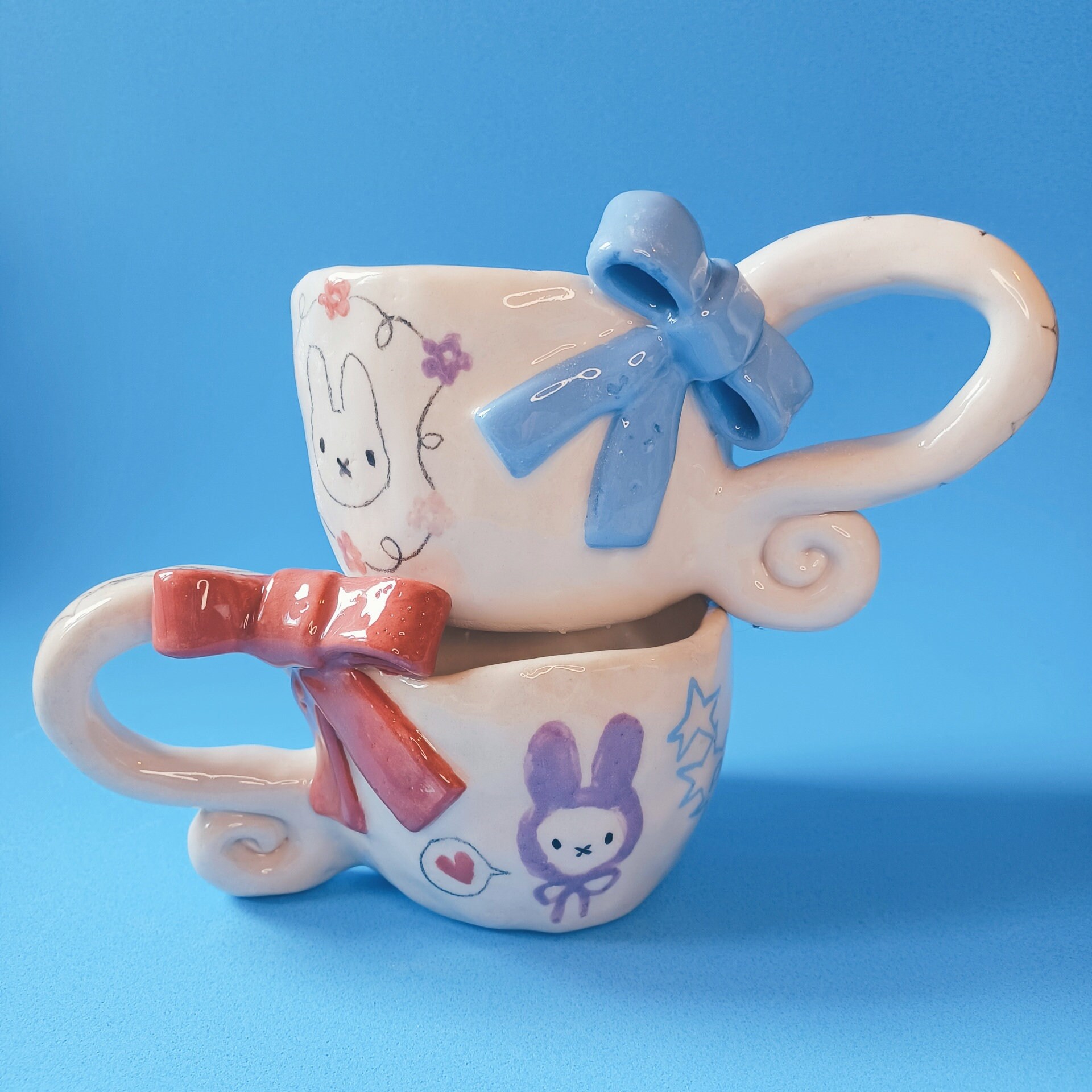 Handmade Ceramic Mug With Bows and Bunny, Bow Mug, Ceramic Mug ...