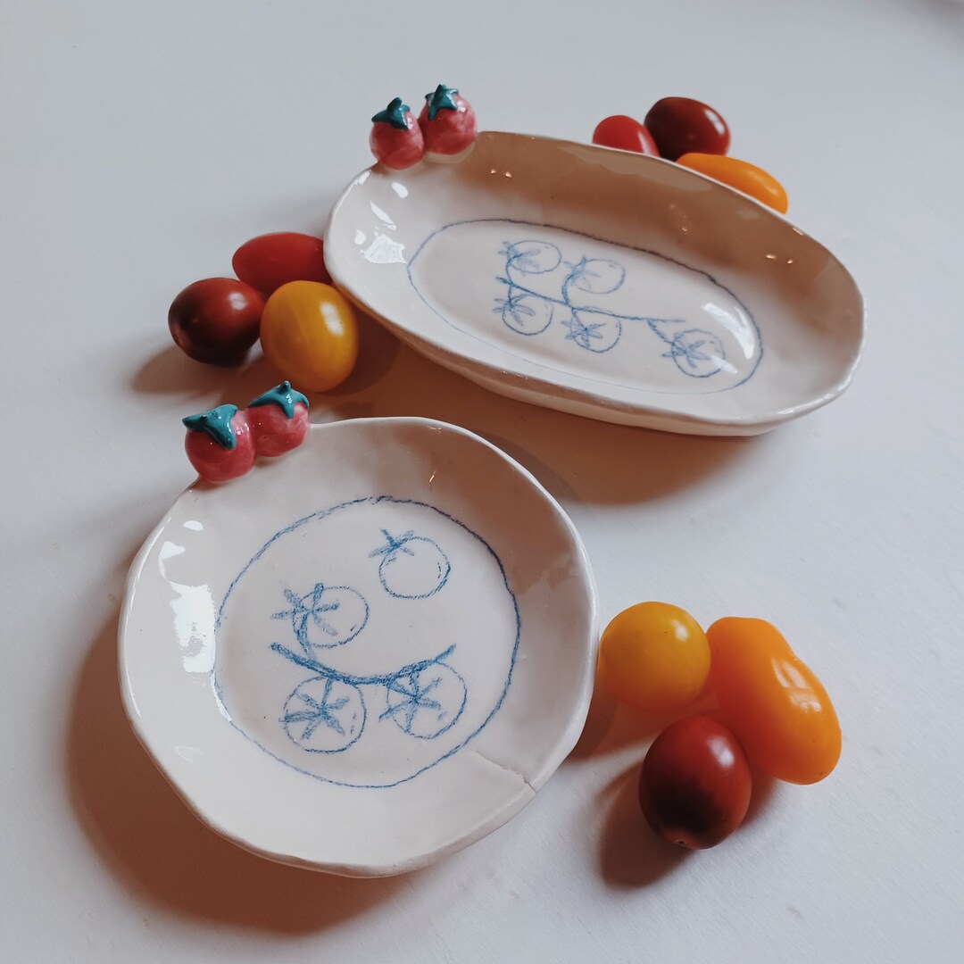 Ceramic Plate With Tomatoes Motiff, Handmade Plate, Ceramic Tray ...