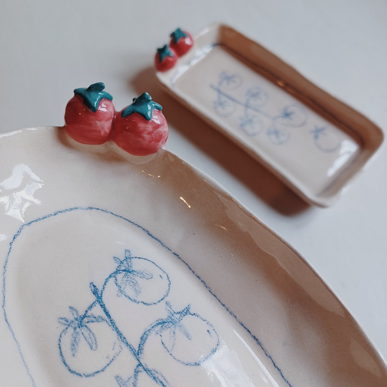 Ceramic Plate With Tomatoes Motiff, Handmade Plate, Ceramic Tray ...