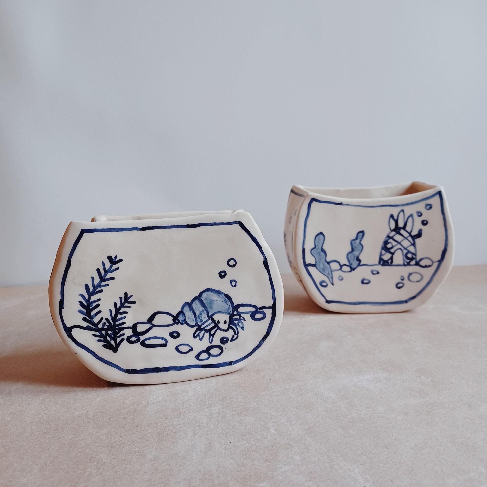 Ceramic Fish Bowl Flower Vase, Hermit Crab Bowl, Home Decor, Handmade ...