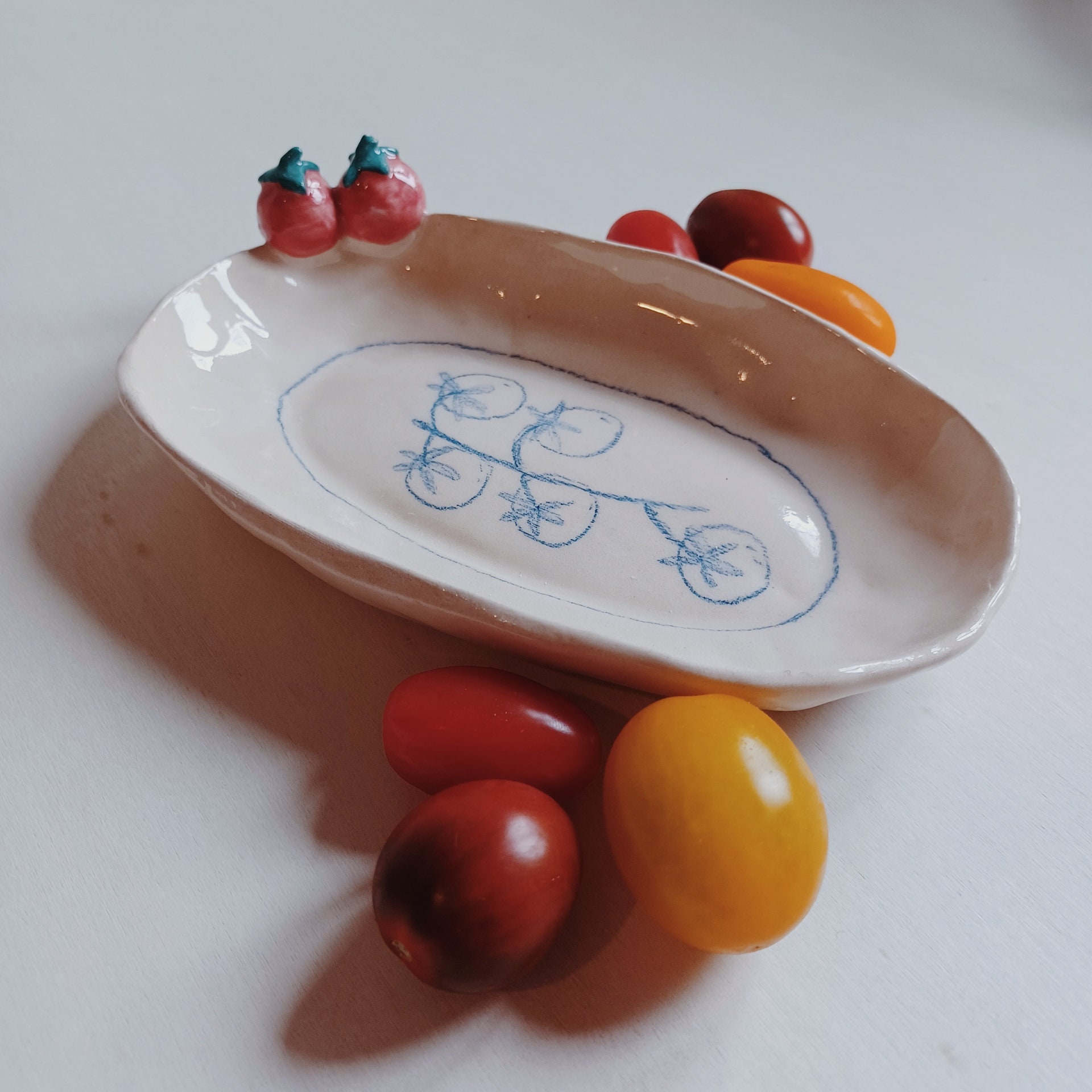 Ceramic Plate With Tomatoes Motiff, Handmade Plate, Ceramic Tray ...