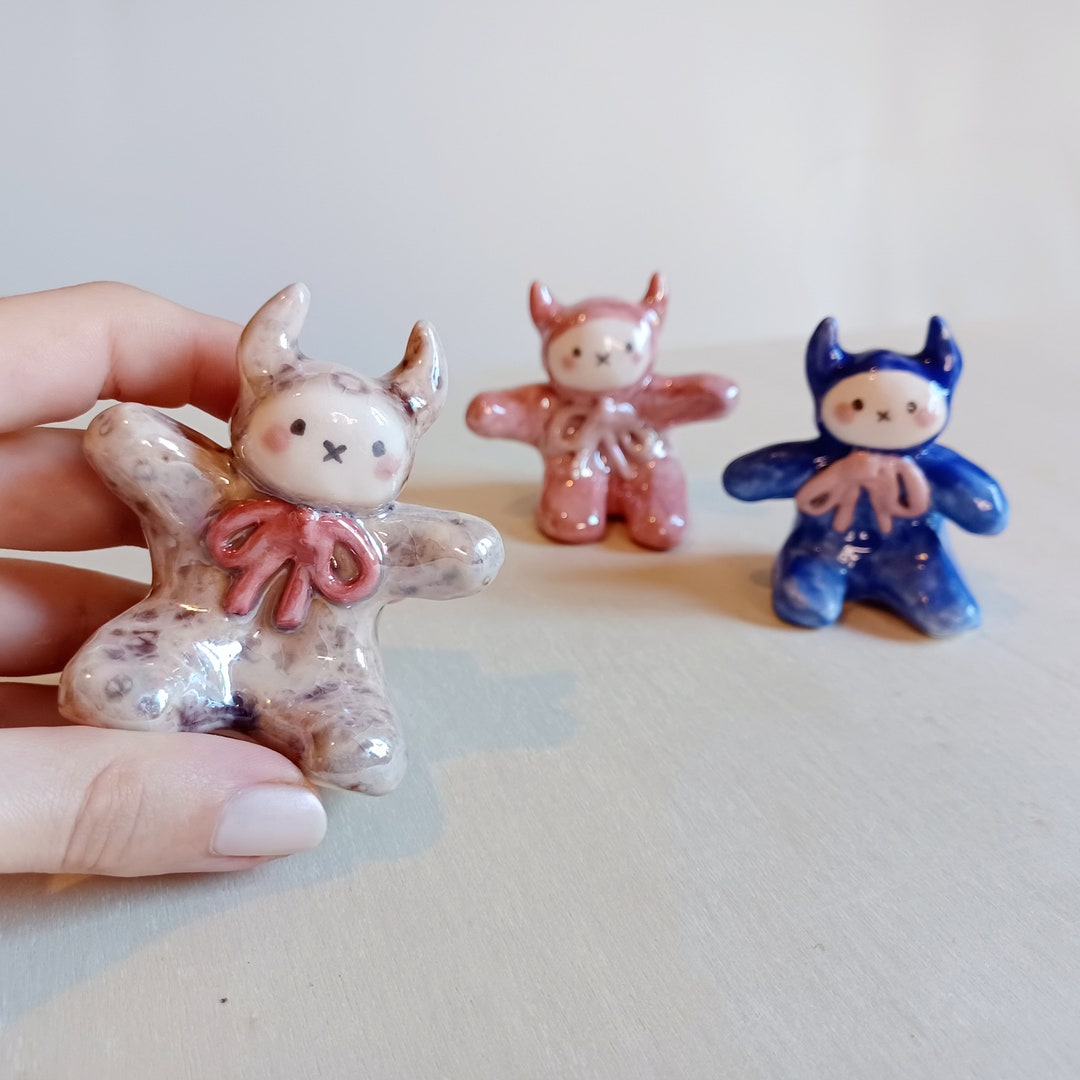 Handmade Ceramic Devil With a Little Bow, Miniature Clown Figurine ...