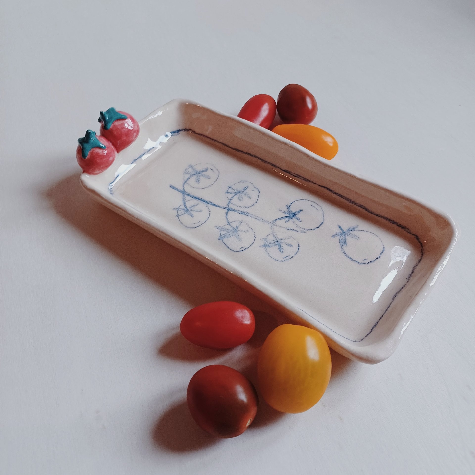 Ceramic Plate With Tomatoes Motiff, Handmade Plate, Ceramic Tray ...