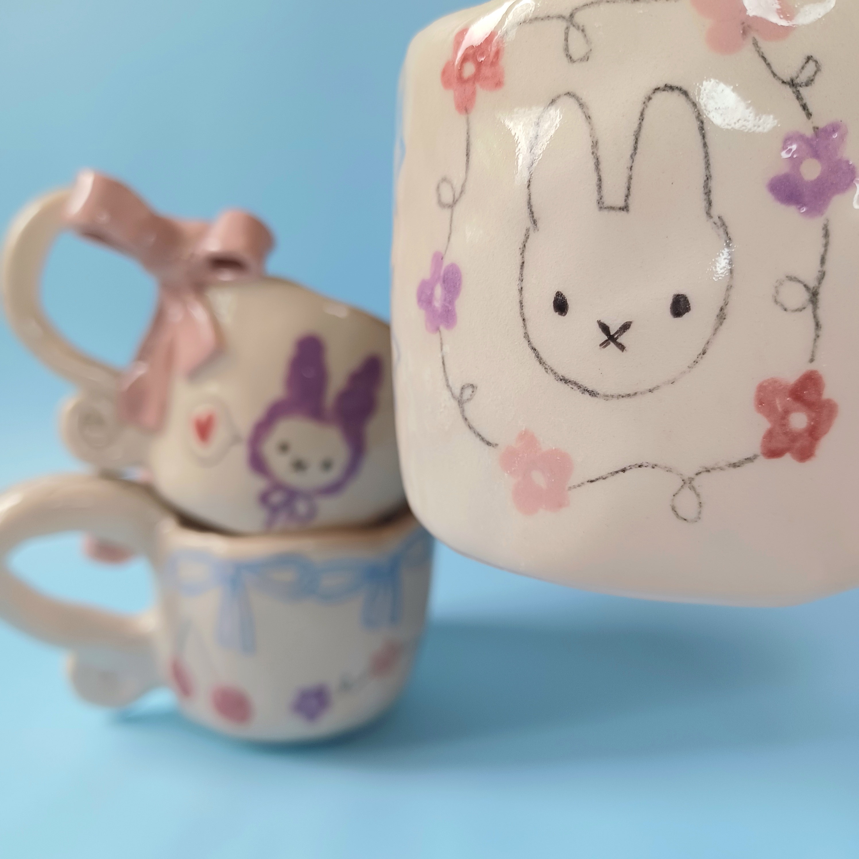 Handmade Ceramic Mug With Bows and Bunny, Bow Mug, Ceramic Mug ...