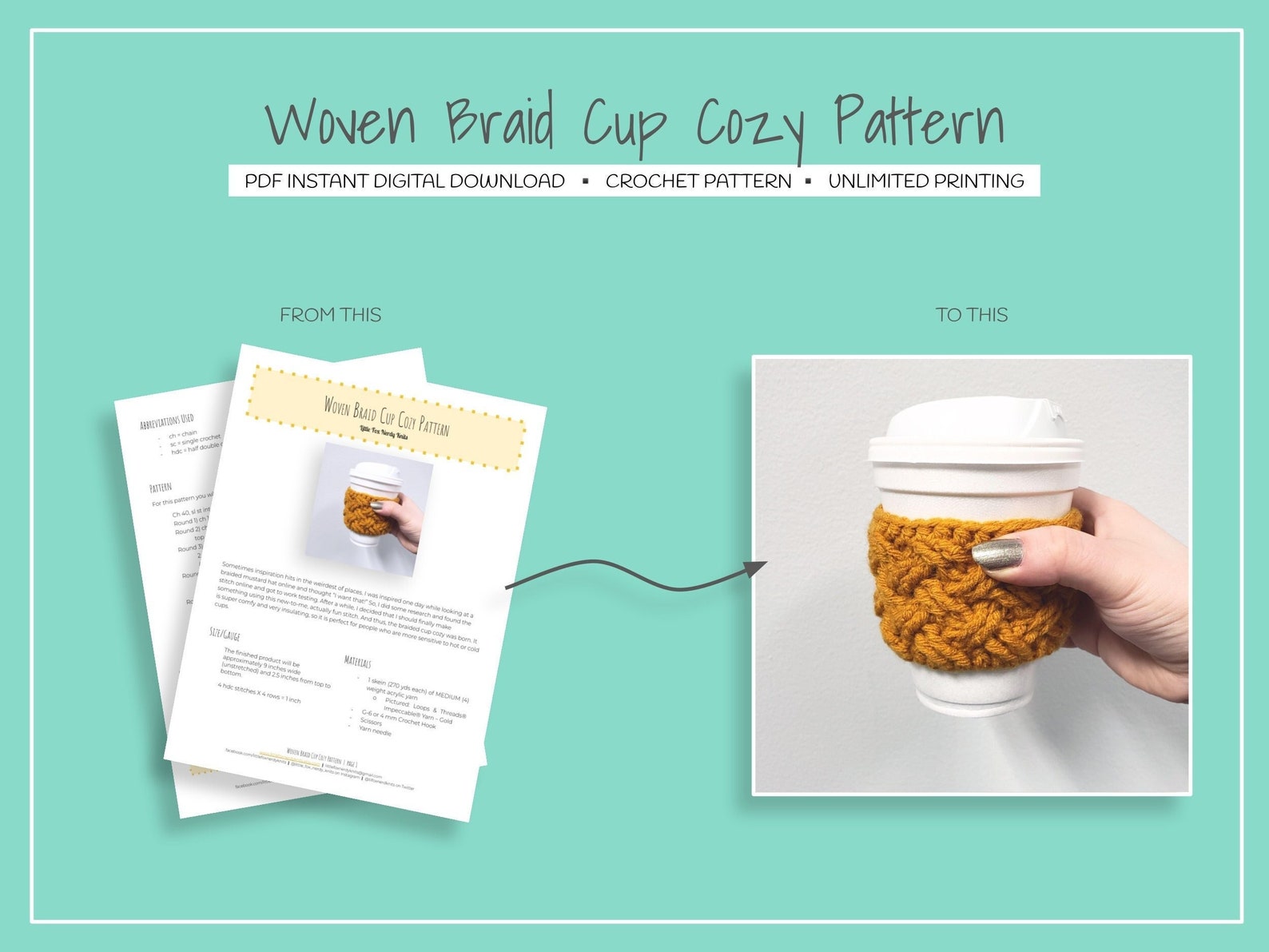 Woven Braid Cup Cozy Pattern Coffee Cup Cozy Reusable Sleeve - Etsy
