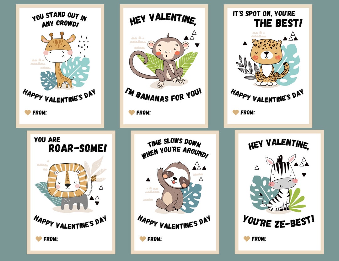 Animals Valentine Cards | INSTANT DOWNLOAD | Kids Valentine Cards ...
