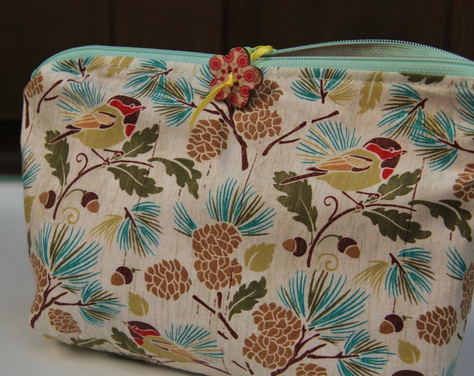 Bird and Pinecone Zipper Pouch - Etsy