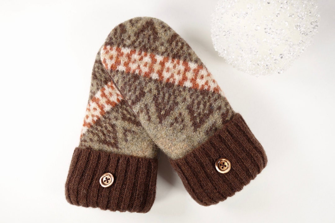 Suede Palm Kids Upcycled Sweater Mittens Felted Wool Warm Mittens Earth ...