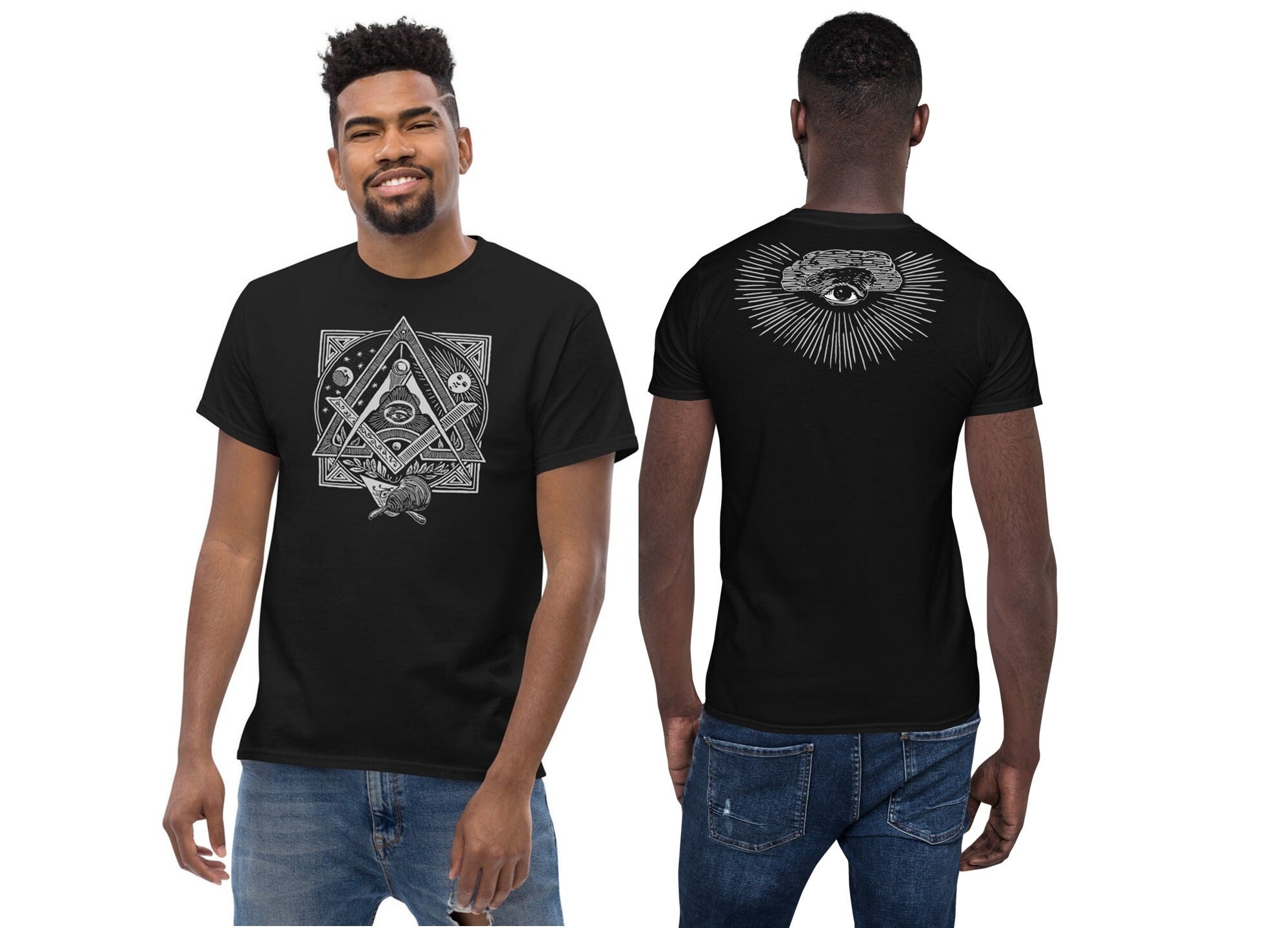 Masonic Graphic T-shirt, Front and Back, Square and Compasses in Silver ...