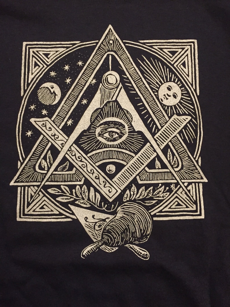 Masonic Freemason Graphic T-shirt, Square and Compasses in Silver on ...
