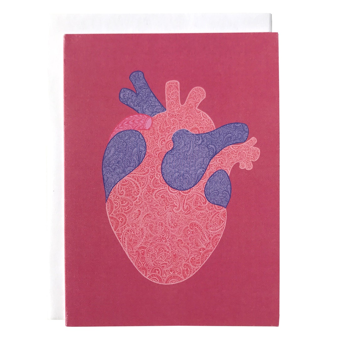Pink Anatomical Heart Card Heart Anniversary Card Anatomy Heart Science ...