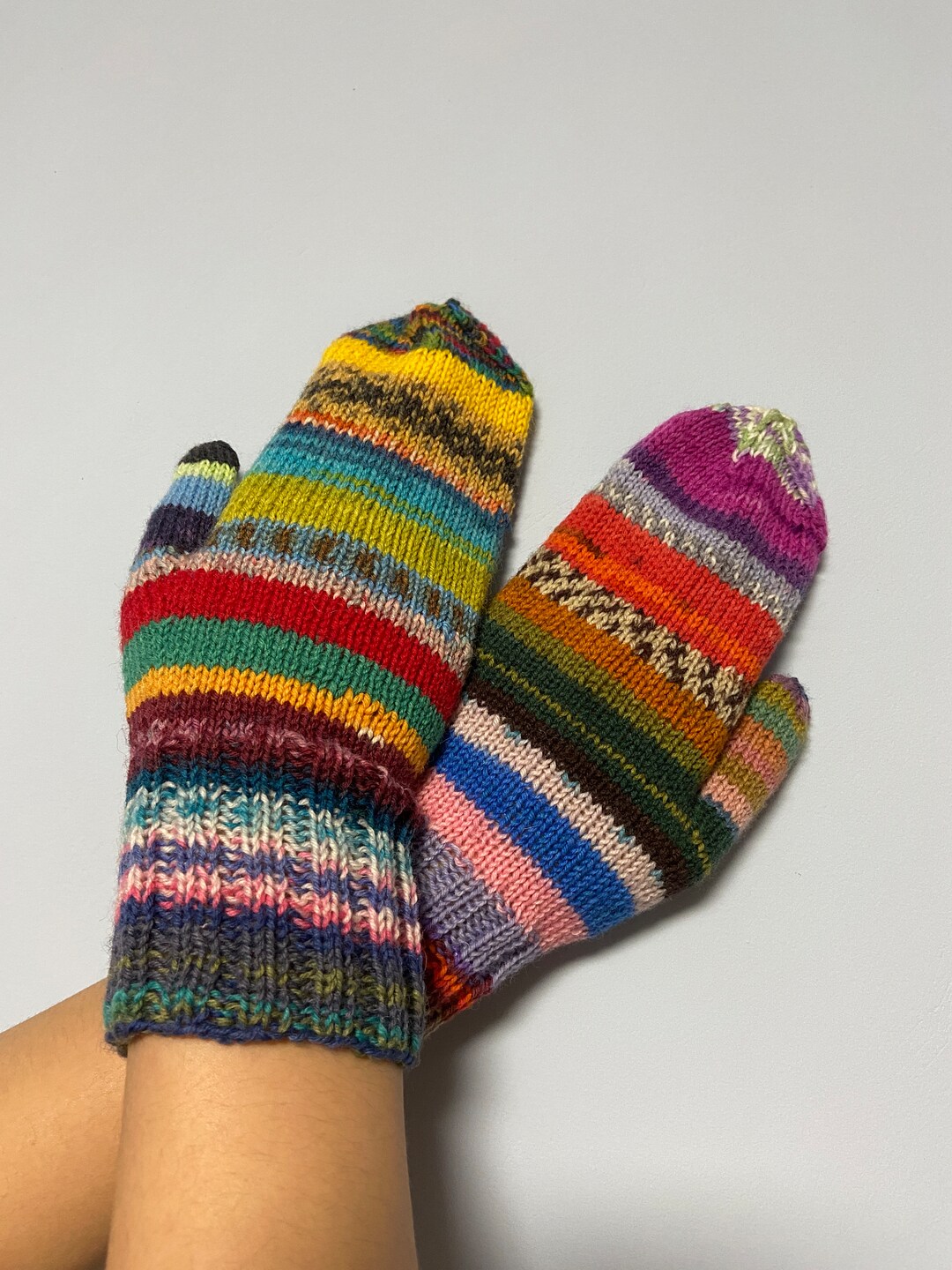 Colorful Knitted Mittens Striped Mittens Hand Knit - Etsy