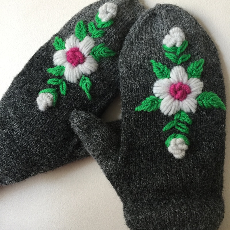 Embroidered Mittens - Etsy