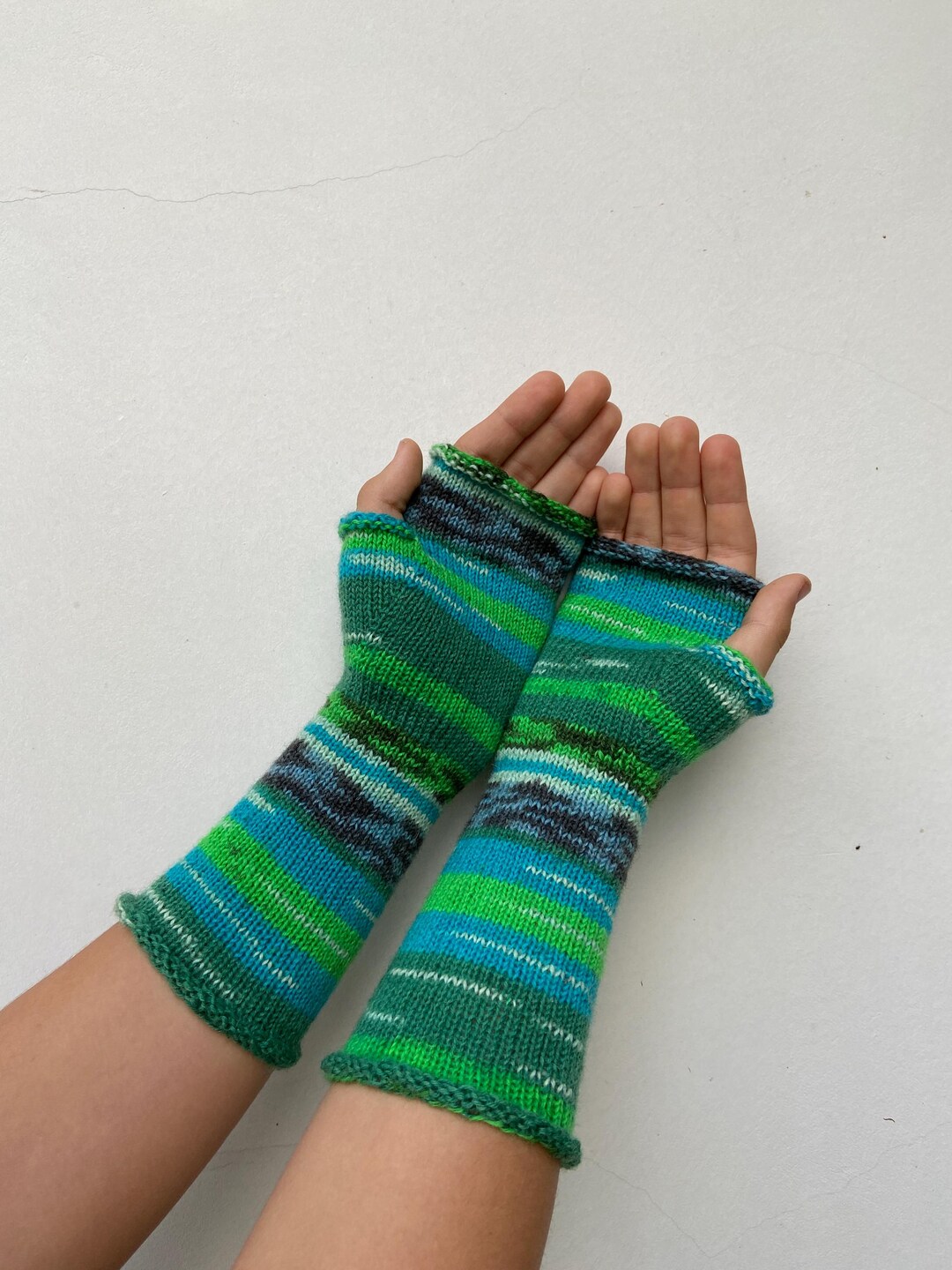Fingerless Gloves, Arm Warmers, Hand Knit Finger Less Gloves Green ...