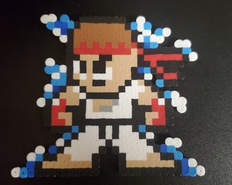 Chun Li Street Fighter Perler Bead 8bit 32 Bit Blue White Flames ...