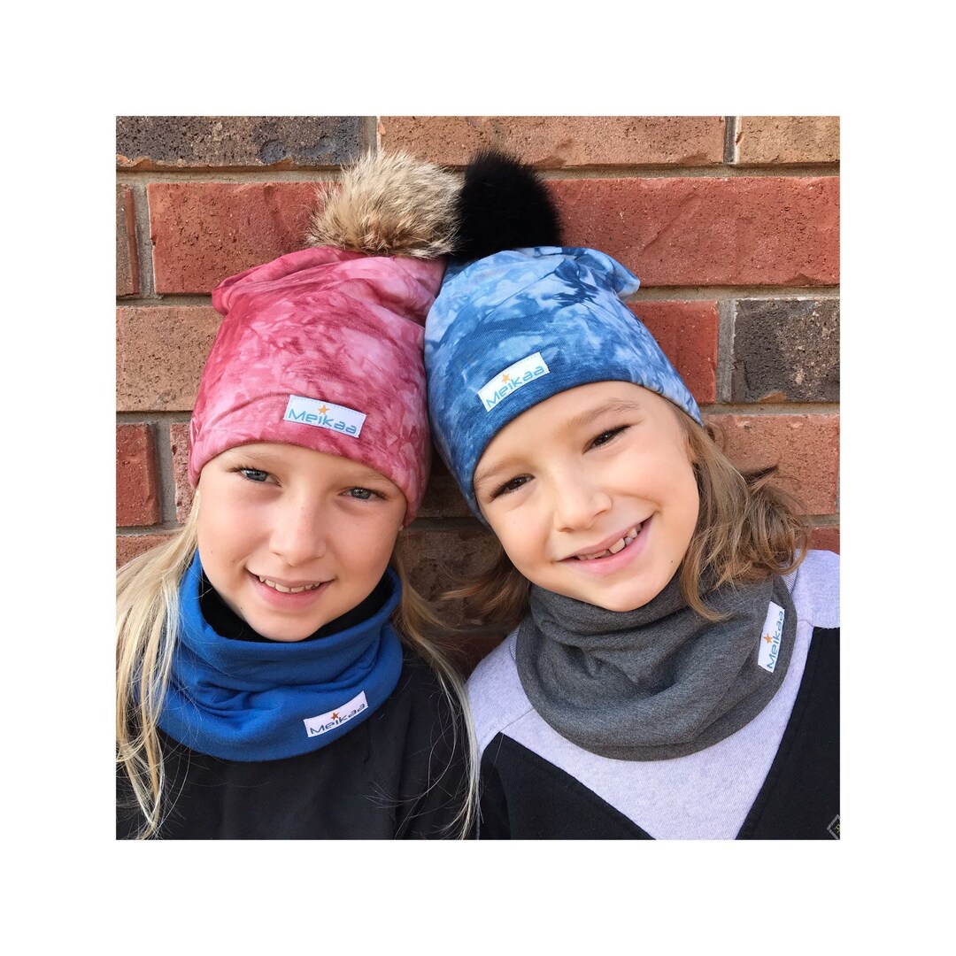 Winter Slouchy Mütze + Bommel aus recyceltem Fell - Family Matching ...