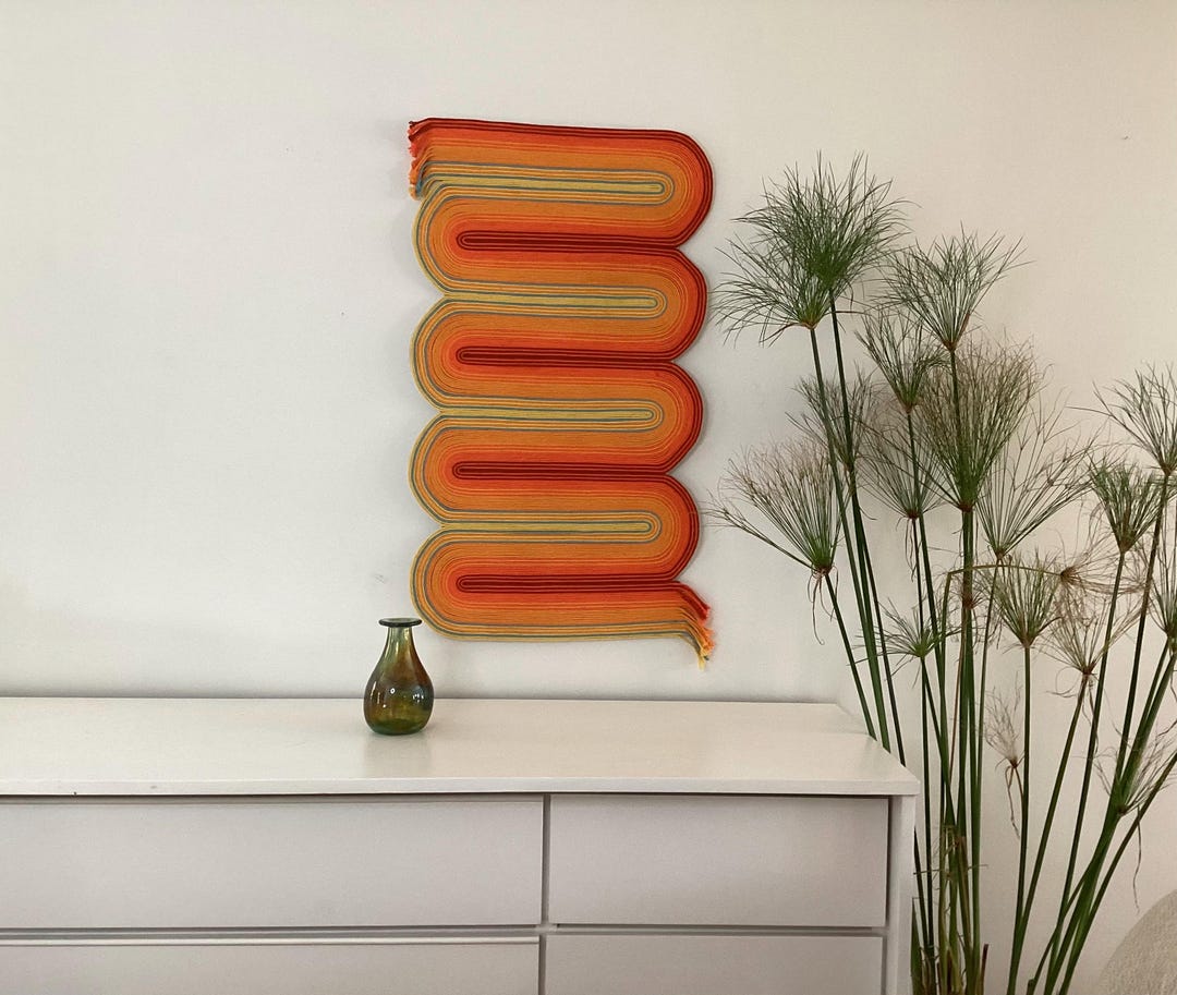 Rope Art Wallhanging: Narrow Space Walldecor,unique Scalloped Shape Tapestry, Orange, Melon ...