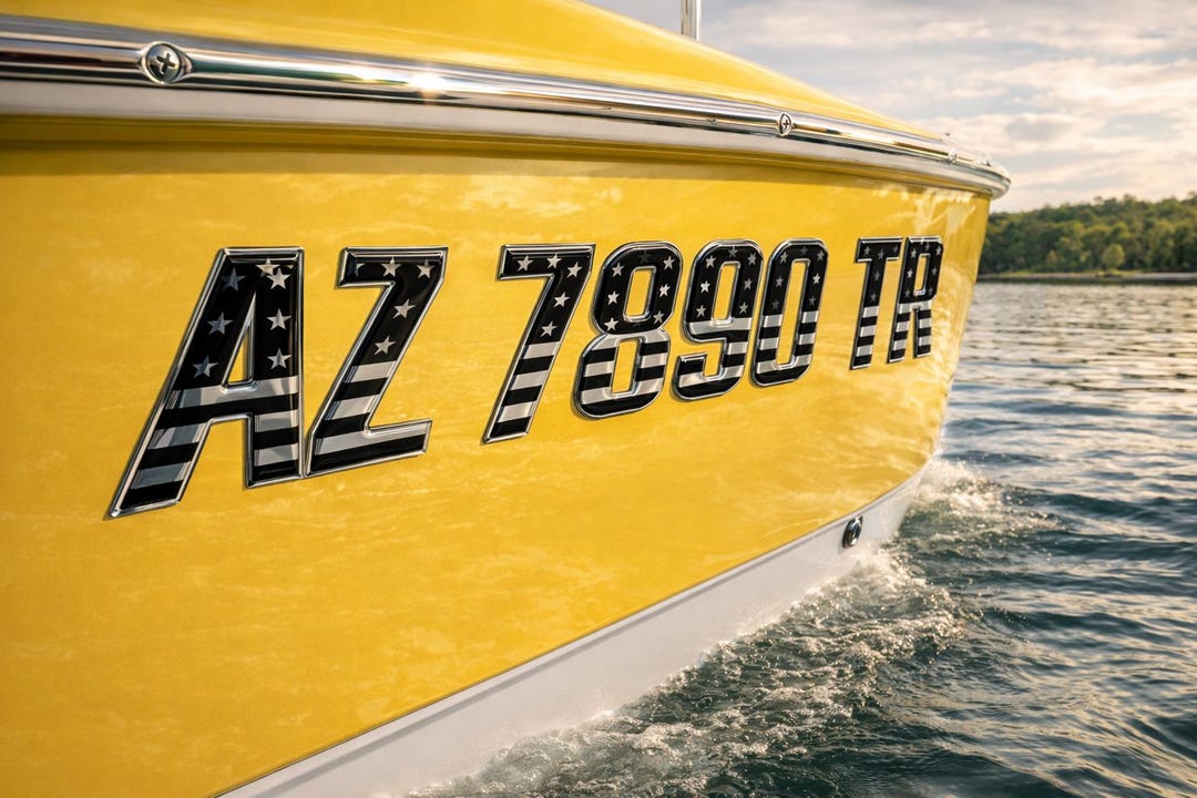 USA Domed Boat Registration Numbers – 3D Raised Chrome & Black Stickers ...