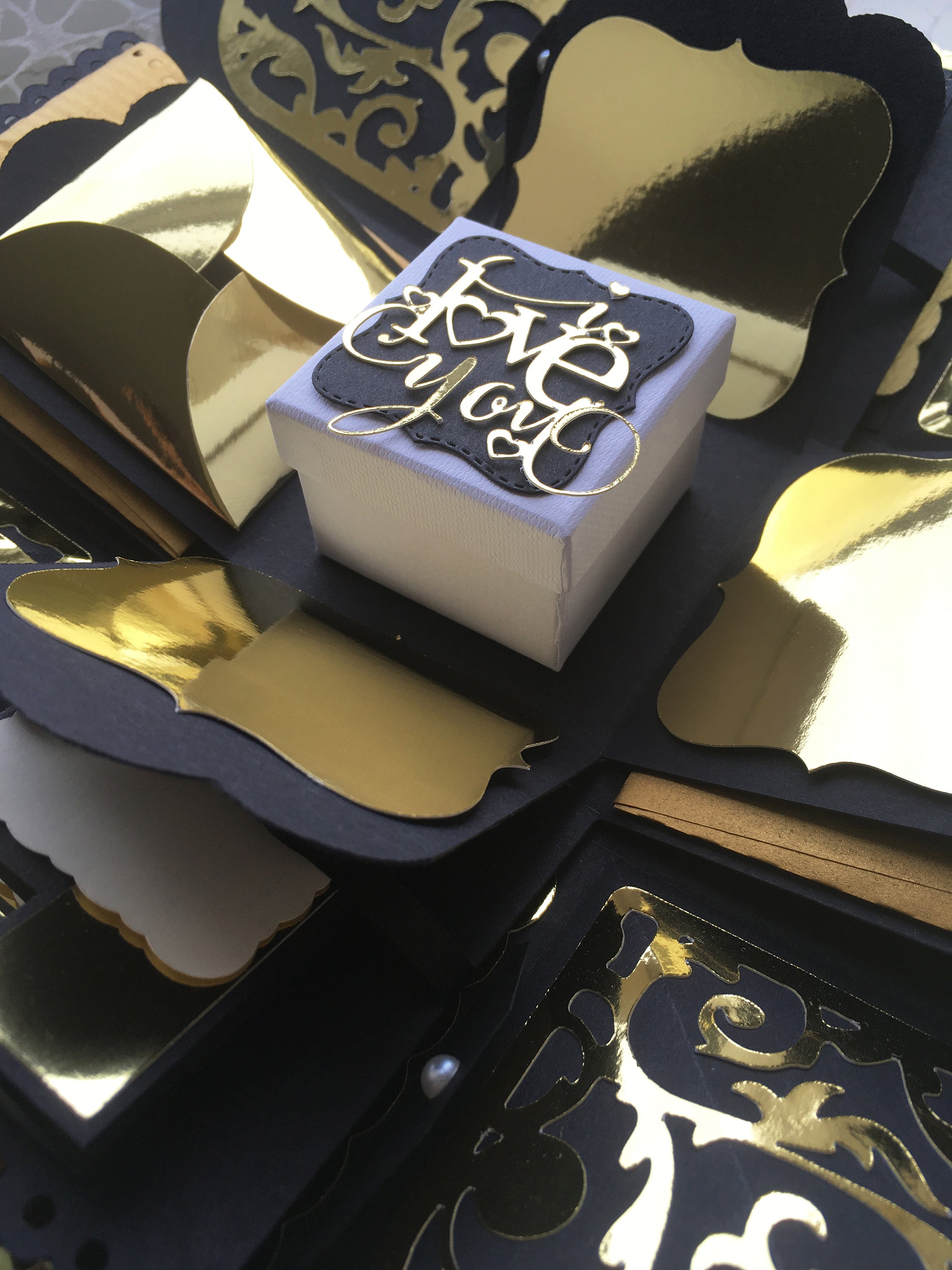 Explosion Box Black and Gold Christmas present Anniversary | Etsy